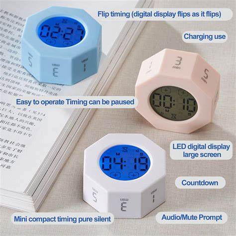 Mini Digital Timer Portable Octagon Touch Control Led Display Flipping