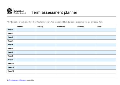 Term Assessment Planner Term Assessment Planner Fill In The Dates Of