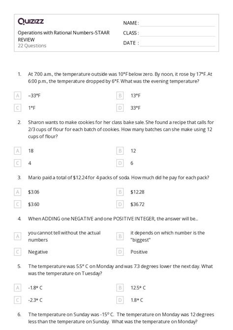 50 Operations With Rational Numbers Worksheets For 7th Grade On Quizizz Free And Printable