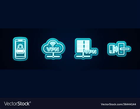 Set Line Mobile And Password Vpn Network Cloud Vector Image