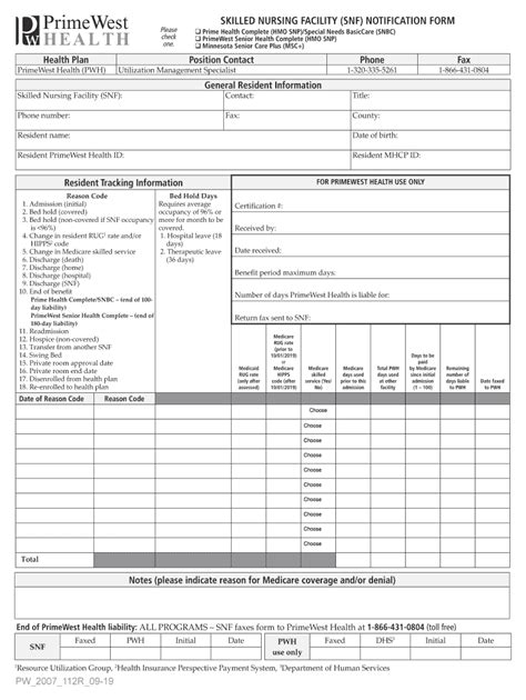 Skilled Nursing Facility Notification Form Blank Fillable Template