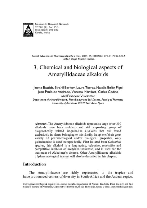 Pdf Amaryllidaceae Alkaloids