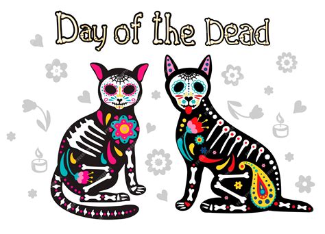 Premium Vector Day Of The Dead Dia De Los Muertos Dog And Cat Skulls And Skeleton Decorated