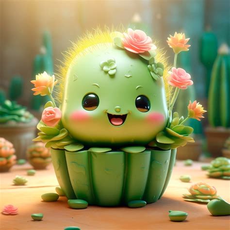 Premium Ai Image 3d Cute Cactus Cartoon Illustration