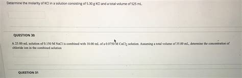 Solved Determine the molarity of KCl in a solution | Chegg.com