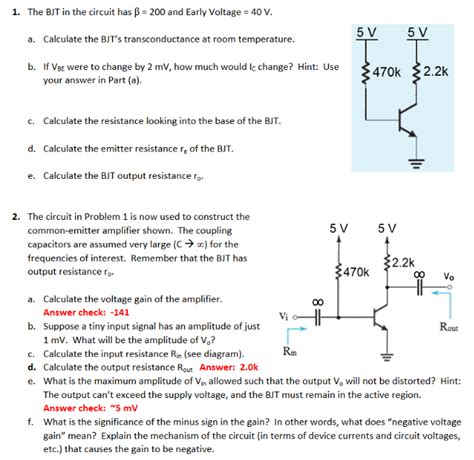 1 The Bjt In The Circuit Has β 200 And Early Voltage