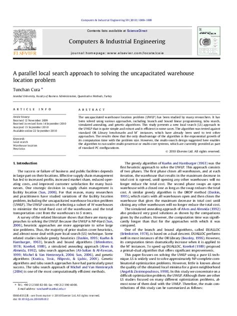 Pdf A Parallel Local Search Approach To Solving The Uncapacitated Warehouse Location Problem