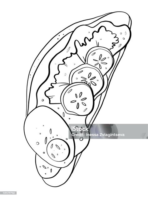 등고선 그림 건강 식품 메뉴 달걀 치즈와 오이 디자인 요소를 곁들인 브루스케타 색칠하기 책 스티커 표지 로고 인쇄 고기에 대한 스톡 벡터 아트 및 기타 이미지 Istock
