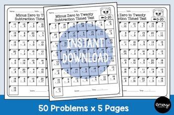 Subtraction Timed Tests Within By Rezzougui Teacher TPT