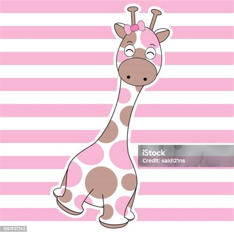 핑크 줄무늬에 귀여운 아기 기린 베이비 샤워 카드 배경 아기 샤워 엽서에 적합 0명에 대한 스톡 벡터 아트 및 기타 이미지 0명 귀여운 기린 Istock