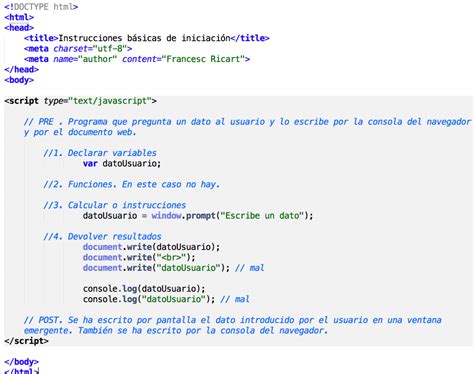 Instrucciones Básicas Para Familiarizarse Con Javascript Francesc Ricart