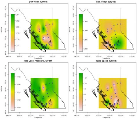 British Columbia Map With Meteorological Stations Blue Stars
