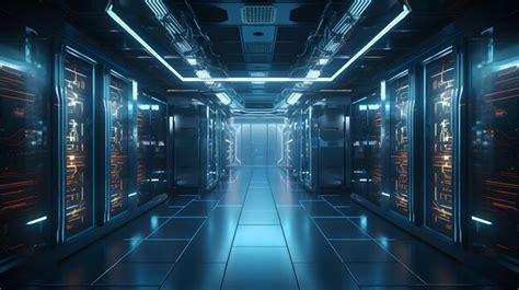 Premium Ai Image Server Room Interior In Data Center In Blue Light