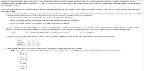 solved this exercise is based on summary statistics rather