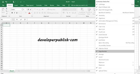 Status Bar In Microsoft Excel Developer Publish