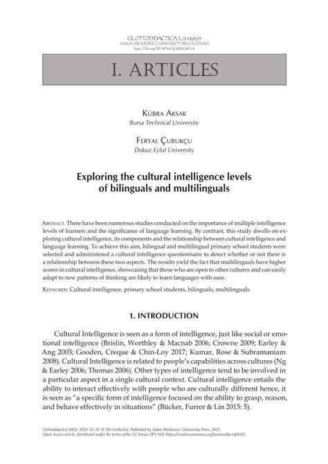 Pdf Exploring The Cultural Intelligence Levels Of Bilinguals And Multilinguals