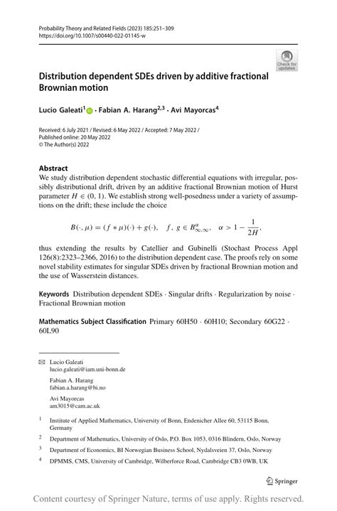 Pdf Distribution Dependent Sdes Driven By Additive Fractional Brownian Motion