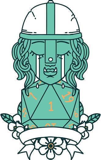 자연 하나의 D20 롤 일러스트레이션과 함께 우는 오크 전투기 캐릭터 굴리기에 대한 스톡 벡터 아트 및 기타 이미지 굴리기