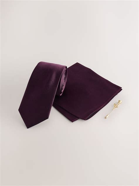 Buy Burgundy Silk Tie And Pocket Square Set With Pin From The Next Uk
