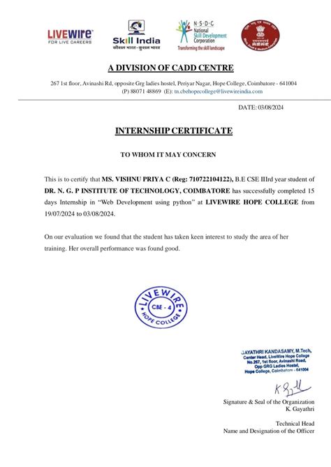Vishnu Priya Chinnasamy On Linkedin Webdevelopment Python Internship Livewirehopecollege
