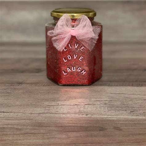 Hand Crafted Live Love Laugh” Red Glittered Positive Vibes Jar Lovely