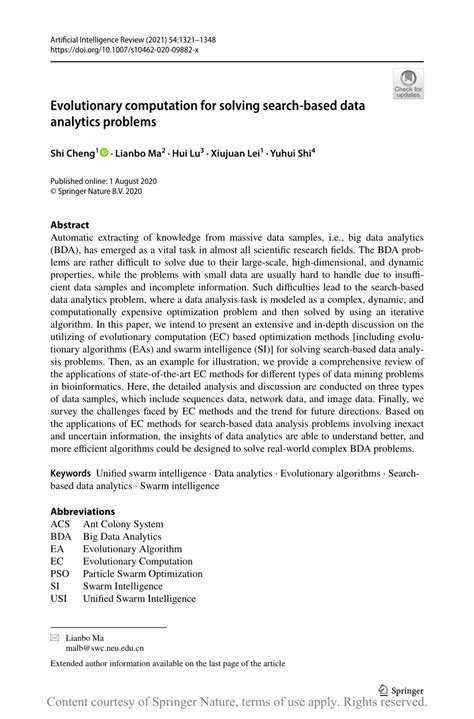 Evolutionary Computation For Solving Search Based Data Analytics