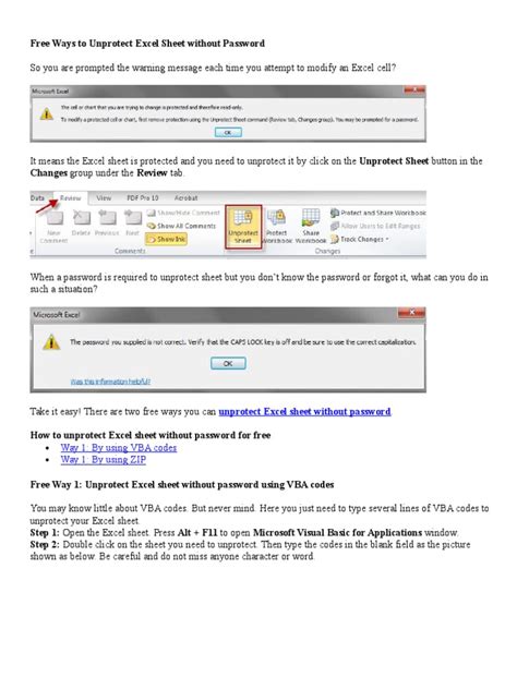Pdf Free Ways To Unprotect Excel Sheet Without Password Dokumentips