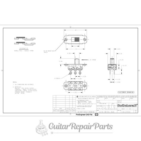 Switchcraft On On 2 Position Dpdt Slide Switch For Jazzmaster Jaguar
