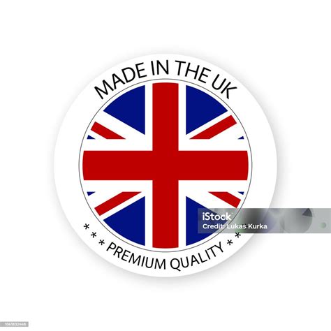 현대 벡터는 영국에서 제작에 고립 된 흰색 배경 영국 색상 프리미엄 품질 스탬프 디자인 영국 국기와 함께 간단한 스티커 라벨 고급에 대한 스톡 벡터 아트 및 기타 이미지