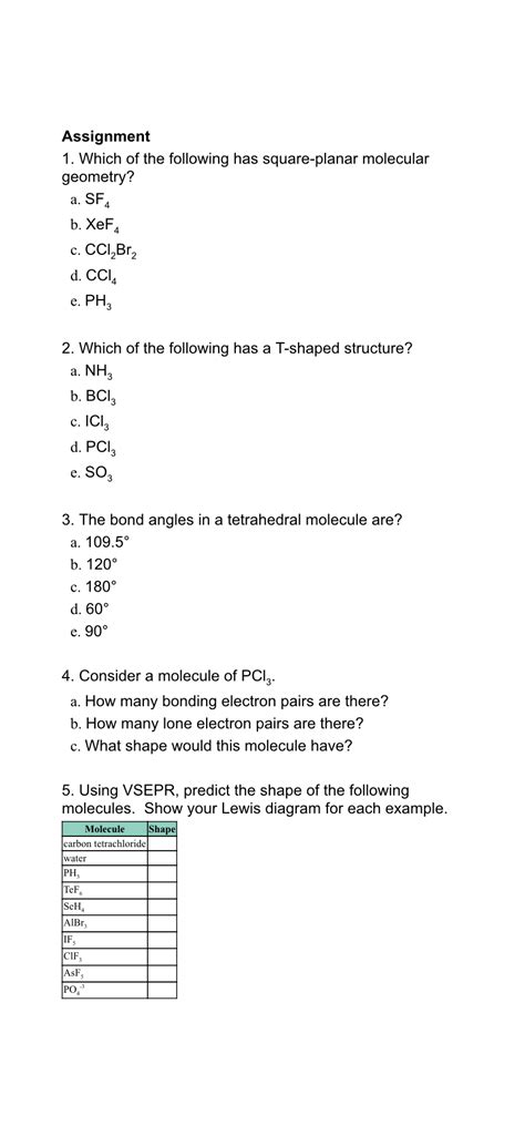 Solved Using Vsepr Predict The Shape Of The Following