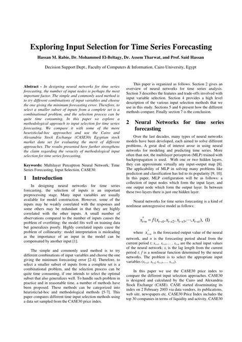 Pdf Exploring Input Selection For Time Series Forecasting