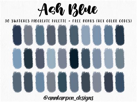 Ash Blue Procreate Palette 30 Hex Color Codes Instant Digital