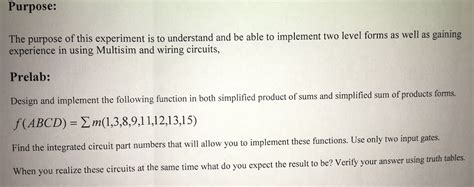 Solved The Purpose Of This Experiment Is To Understand And Chegg Com