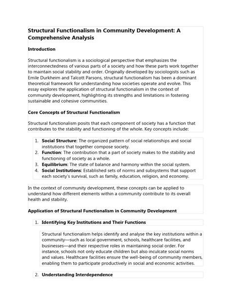Structural Functionalism Pdf Community Institution