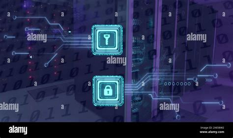 Image Of Online Security Padlock And Key Binary Coding Over Computer