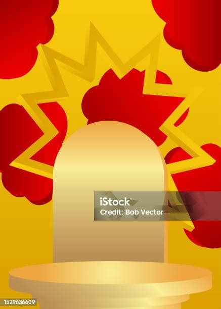 금색 빨간색 노란색 무대 쇼케이스 벡터 모형 제품 디스플레이 추상 실린더 받침대 연단 최소한의 기하학적 형태 0명에 대한 스톡 벡터 아트 및 기타 이미지 Istock