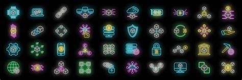 Block Chain Icons Set Neon 45405925 Vector Art At Vecteezy