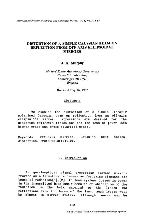 Pdf Distortion Of A Simple Gaussian Beam On Reflection From Off Axis Ellipsoidal Mirrors