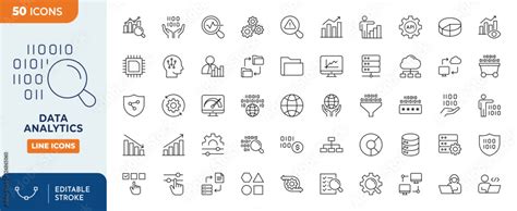 data analytics line editable icons set data analytics icons pixel perfect database statistics