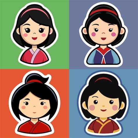 Asian women sticker collection | Premium AI-generated vector