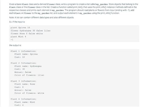 Solved In Python And Please Make Sure Output Contains Plant Chegg Com
