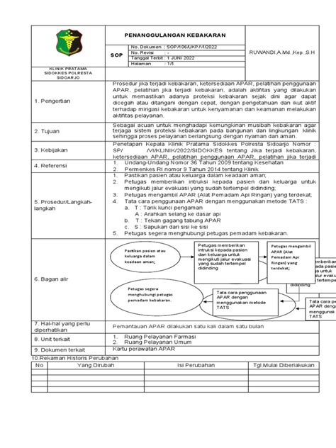 3513 Sop Jika Tjdi Kebakaran Ketersediaan Apar Pelatihan