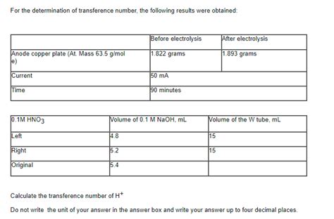 Solved For The Determination Of Transference Number The