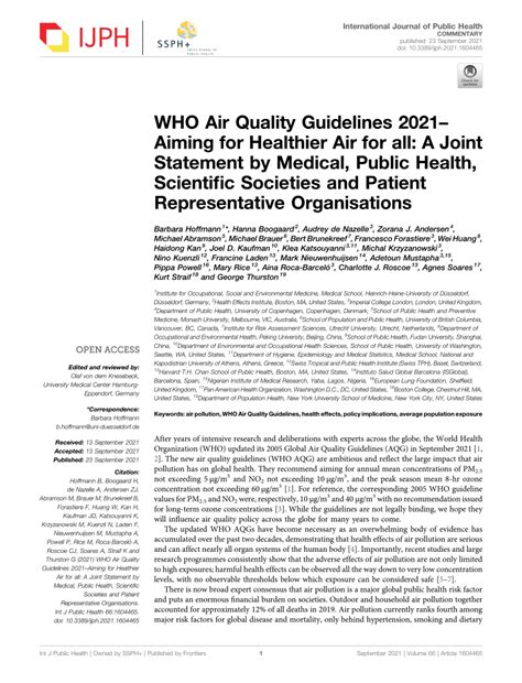 Pdf Who Air Quality Guidelines 2021aiming For Healthier Air For All