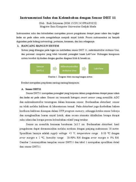 Instrumentasi Suhu Dan Kelembaban Dengan Sensor Dht 11 Pdf