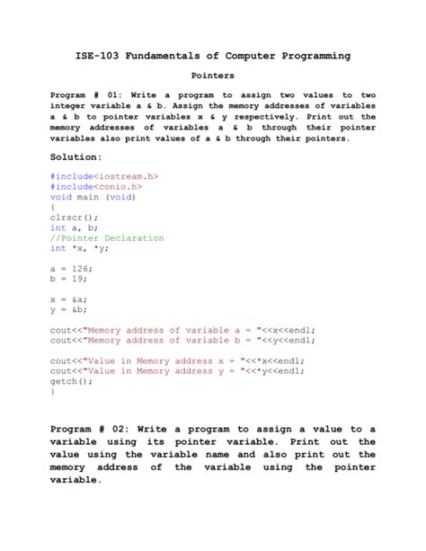 C Pointers Fundamentals Of Computer Programming