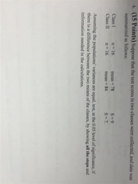 Solved Suppose That The Test Scores In Two Classes Were