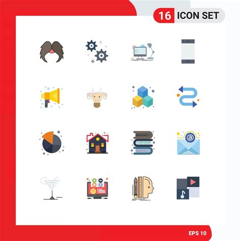 Editable Vector Line Pack Of 16 Simple Flat Colors Of Announce Ring Workstation Phone Call