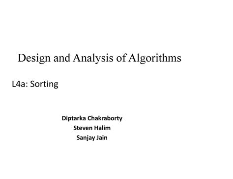 L4a Sorting Lecture 4a Design And Analysis Of Algorithms Diptarka