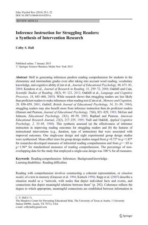 pdf inference instruction for struggling readers a synthesis